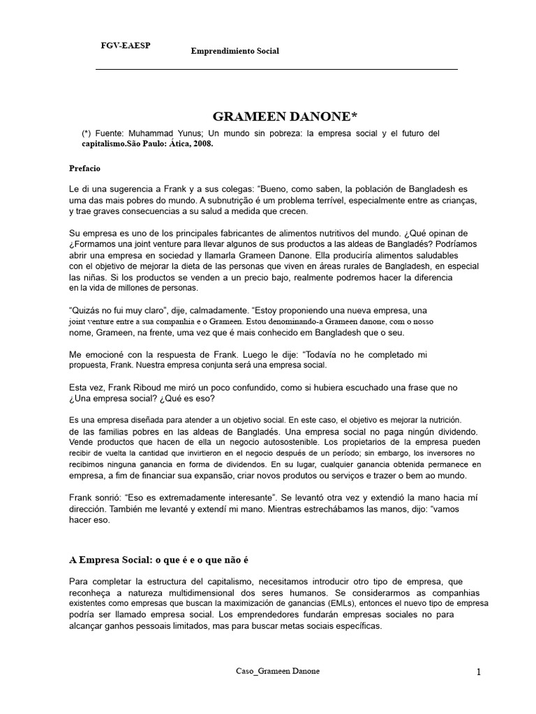 Caso Grameen Danone | PDF | Business | Empresa social