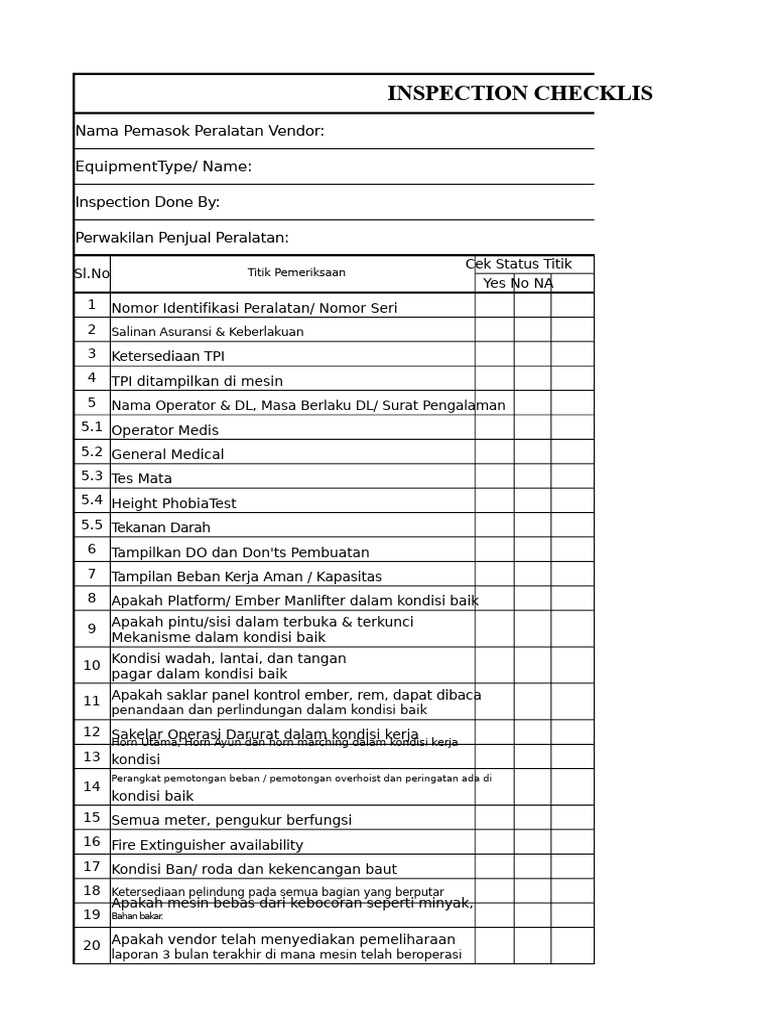 Checklist Inspeksi Peralatan Medis | PDF