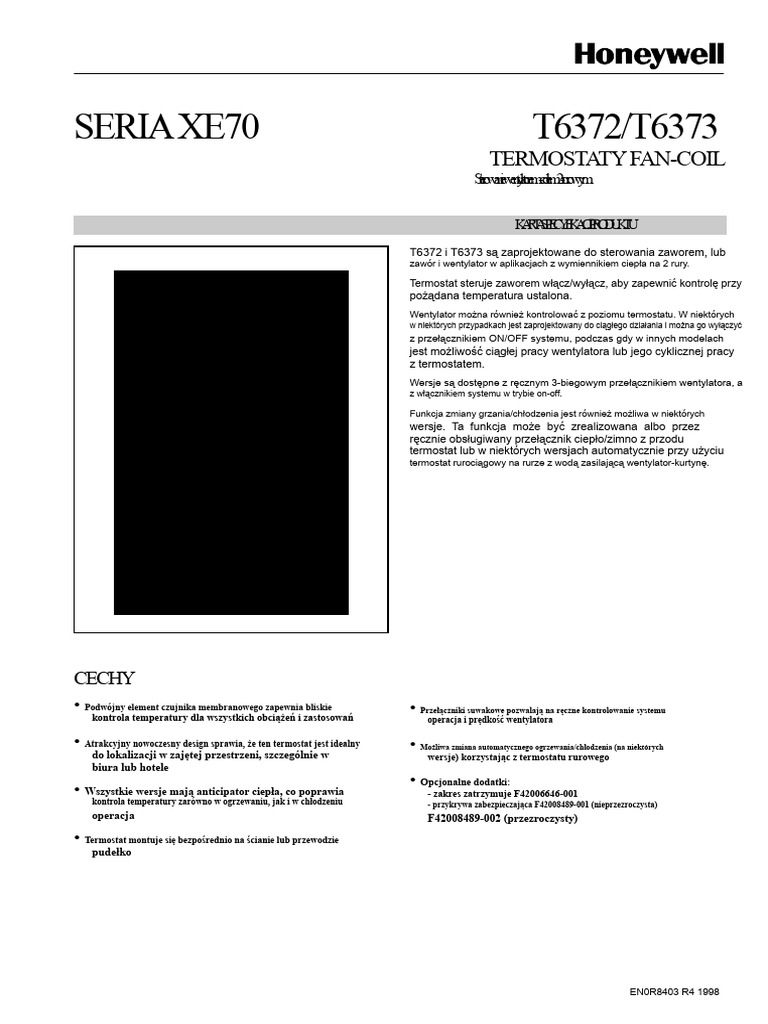Termostat Ventiloconvector Honeywell T 6373 System 2 Rury Karta ...
