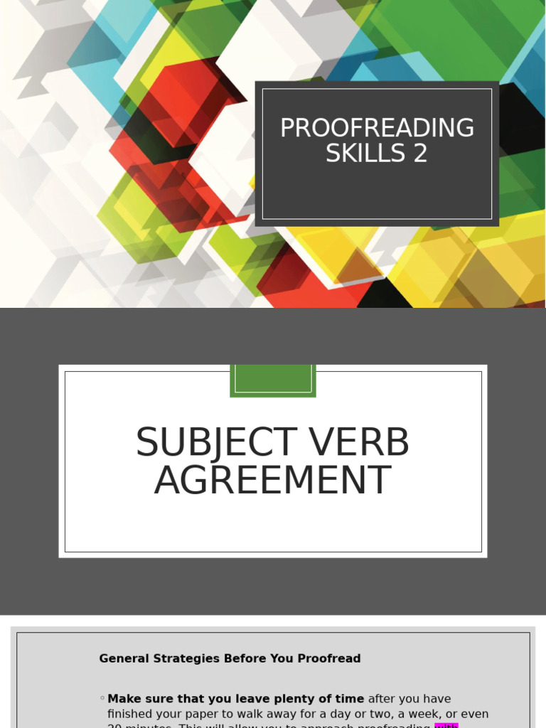 Proofreading Strategies for Subject-Verb Agreement | PDF | Grammatical ...