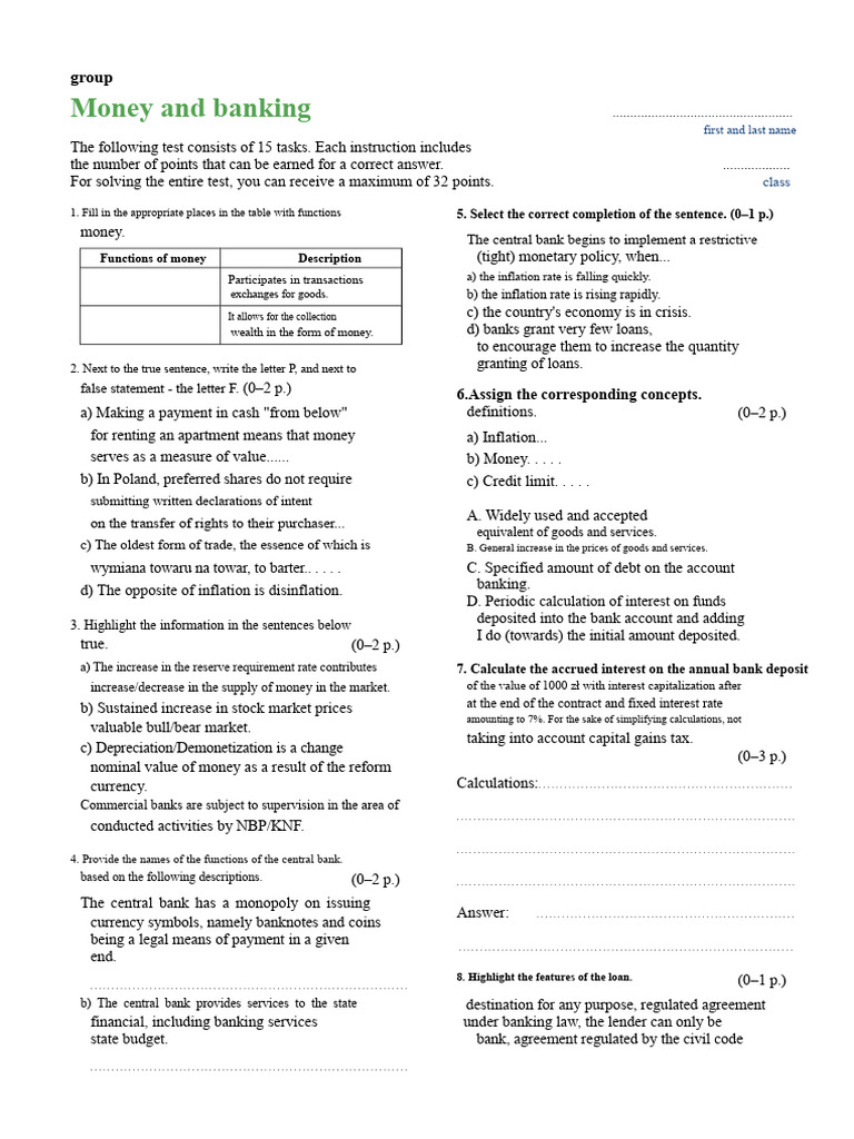 Money and Banking Test Instructions | PDF | Money | Interest