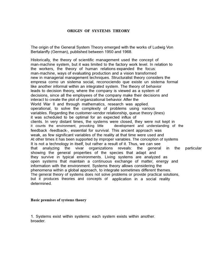 Origins of General Systems Theory | PDF | System | Systems Theory