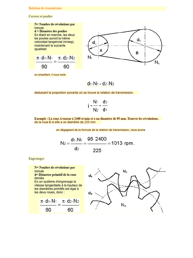 Relation de transmission des poulies et engrenages | PDF