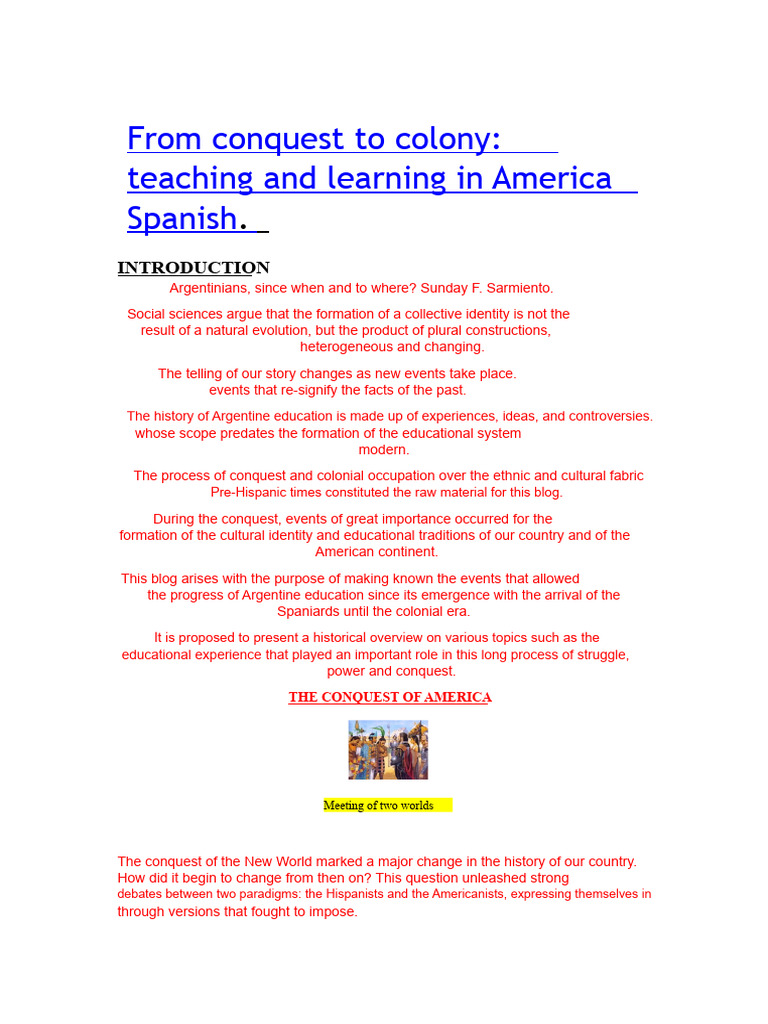 From Conquest To Colony: Teaching and Learning in America Spanish | PDF ...