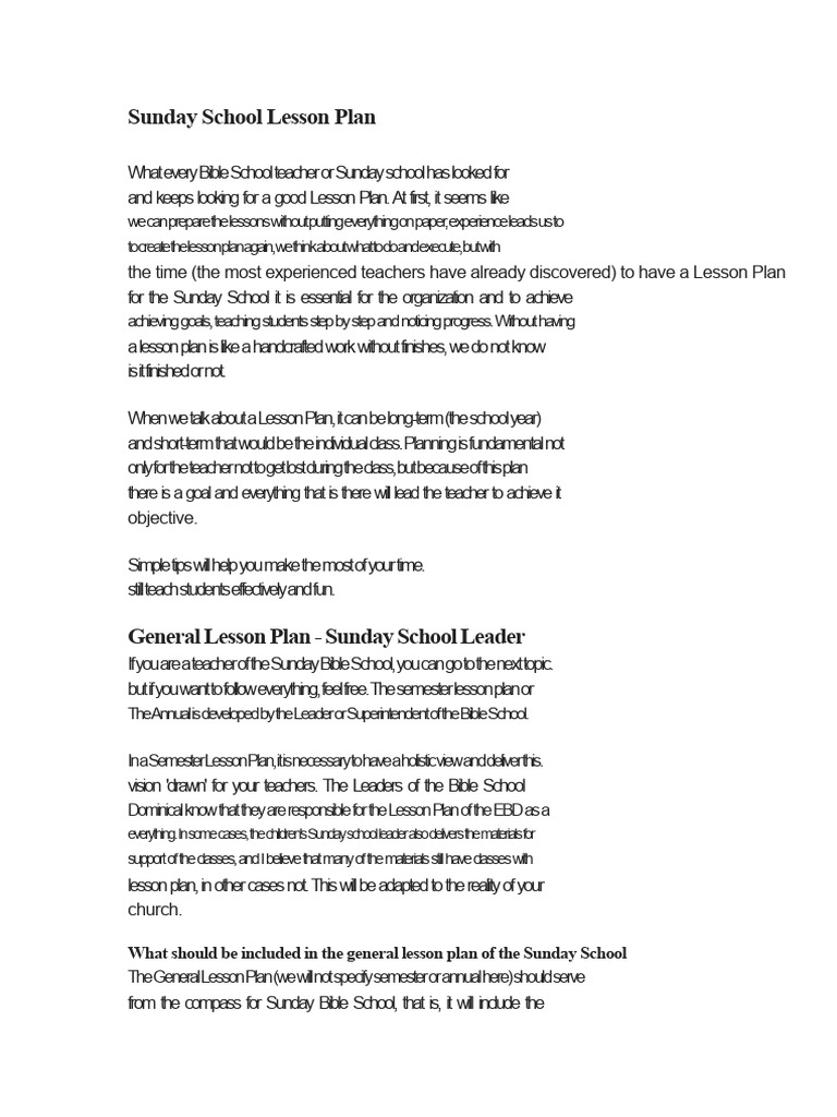 Sunday School Lesson Plan Guide | PDF | Lesson Plan | Teachers
