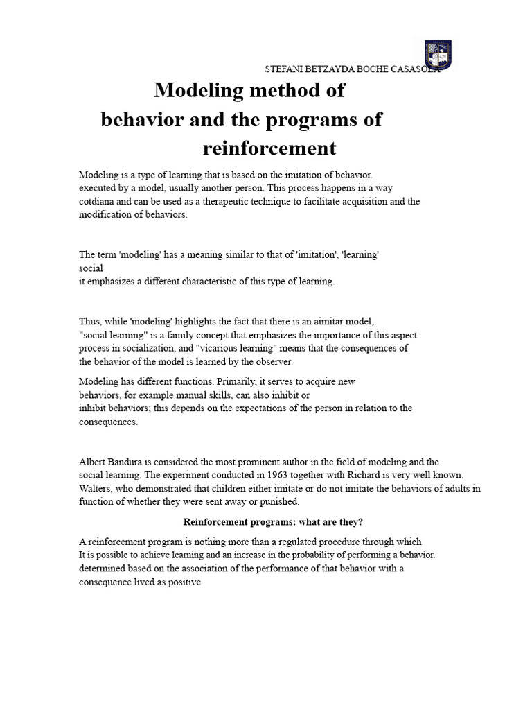 Behavior Modeling Method and EVA4 Reinforcement Programs | PDF ...