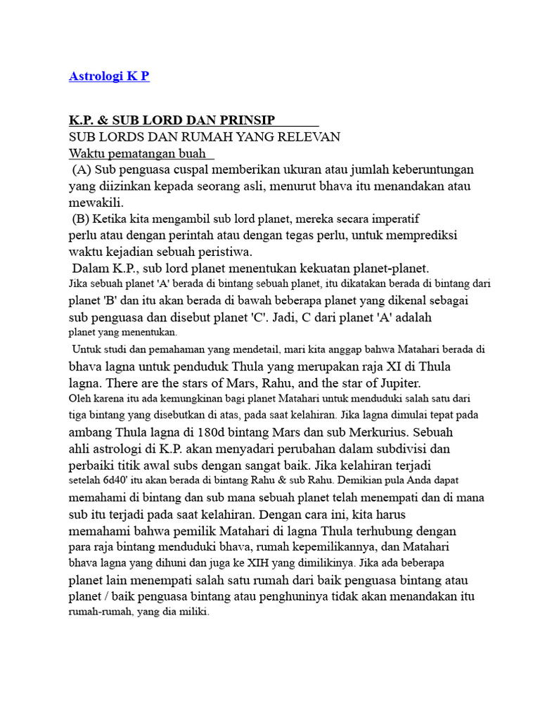 Panduan K.P. Astrologi: Sub Lord dan Prediksi | PDF