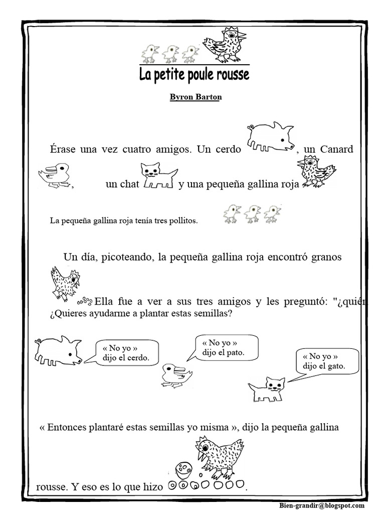 Historia La Pequeña Gallina Roja | PDF | Alimentos basicos | Trigo
