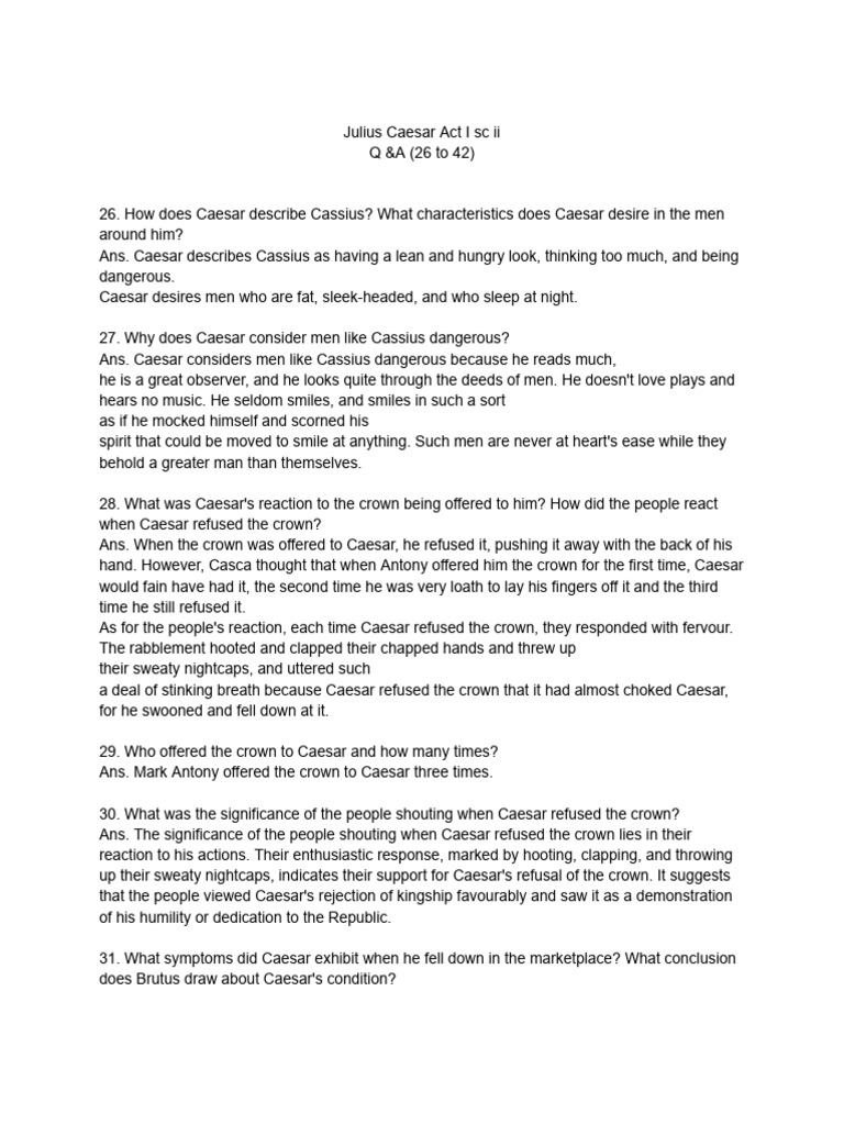 Julius Caesar Act I SC II Q & A (26 - 42) | PDF | Julius Caesar