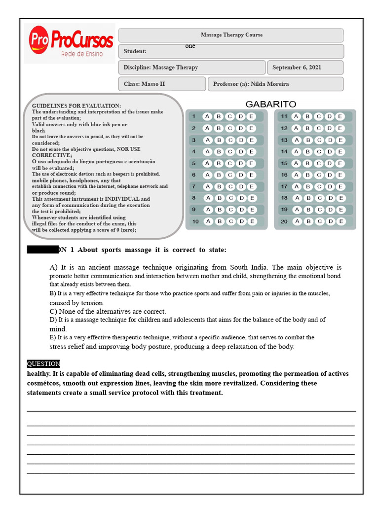 Test Massage Therapy 2 | PDF | Massage | Clinical Medicine