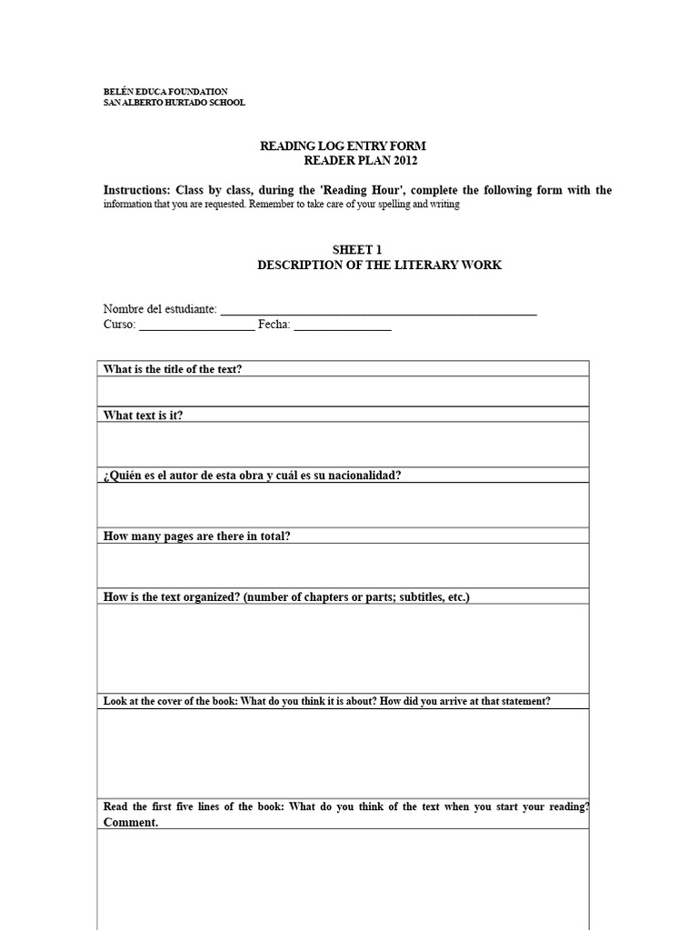 Reader's Log | PDF
