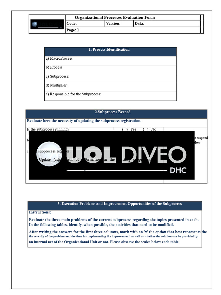Organizational Processes Evaluation Form | PDF | Evaluation | Computing