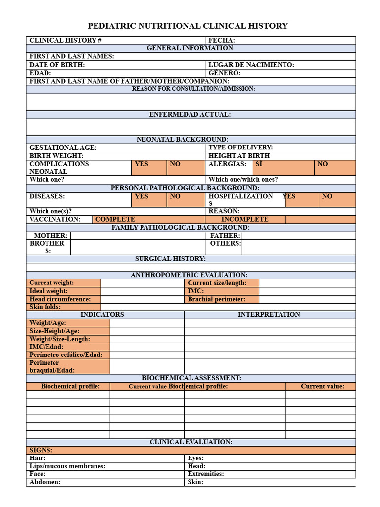 Pediatric Nutritional Clinical History Form | PDF | Foods | Breastfeeding