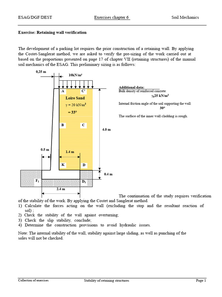 Retaining Wall Verification (Exercise) | PDF