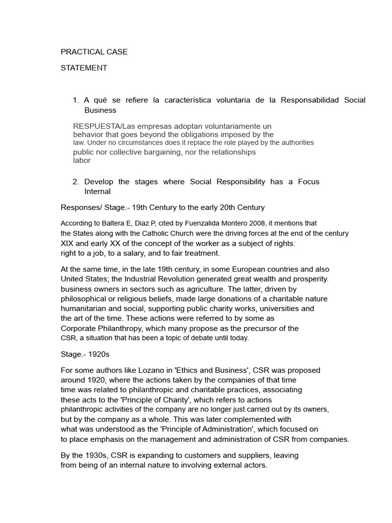 Practical Case - Unit 1 - Social Responsibility | PDF | Corporate ...