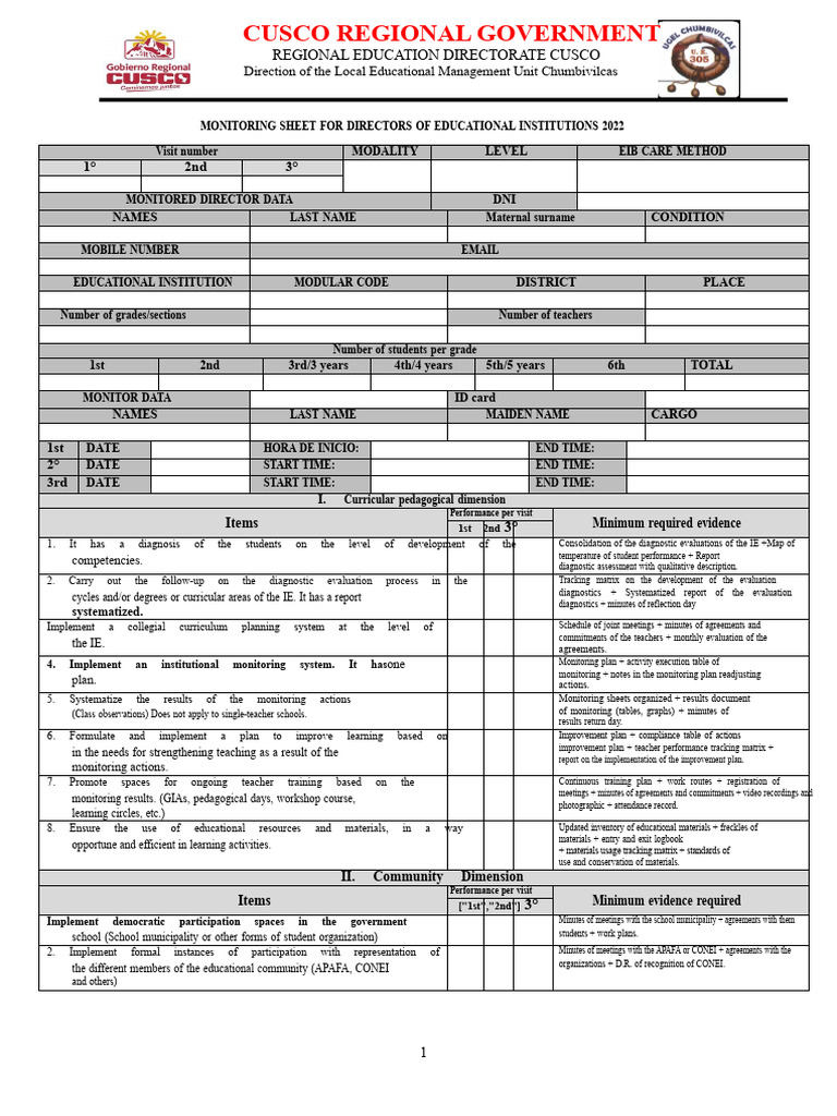 DIRECTORS MONITORING SHEET 2022 UGEL Chumbivilcas | PDF | Special ...
