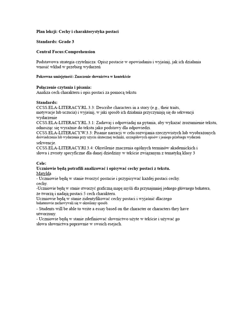 Cechy Charakteru Dla Klasy 3 | PDF