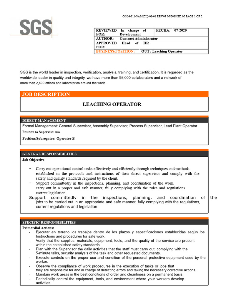 Leaching Operator | PDF | Occupational Safety And Health | Business