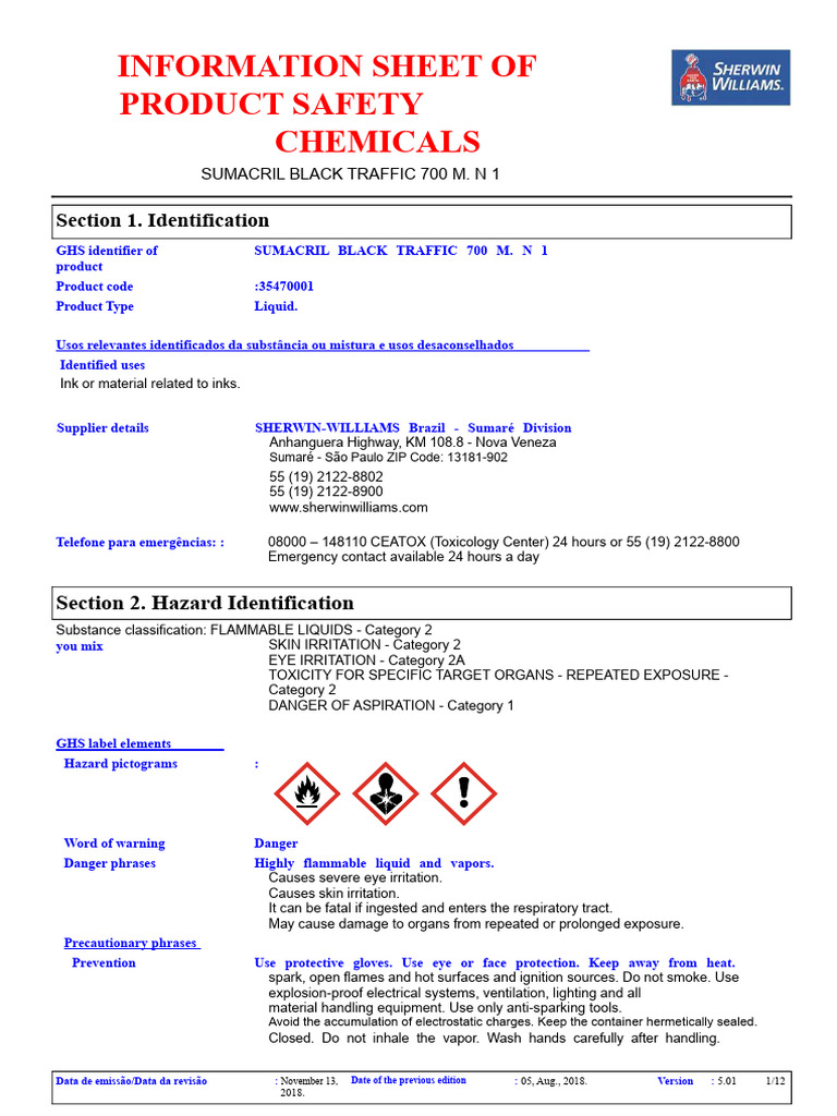 Sumacril Black Traffic 700 Safety Info | PDF | Toxicity | Waste