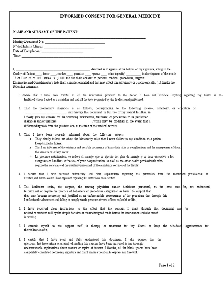 Medical Informed Consent | PDF | Medical Diagnosis | Informed Consent