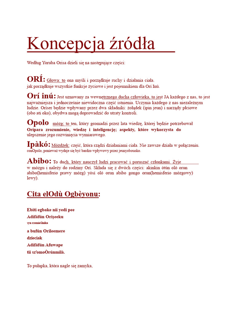 Koncepcja Źródła: Orí: Orí Inú | PDF