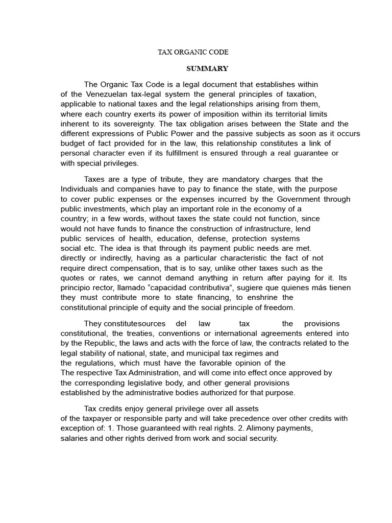 Venezuelan Organic Tax Code Overview | PDF | Taxes | Capital Gains Tax