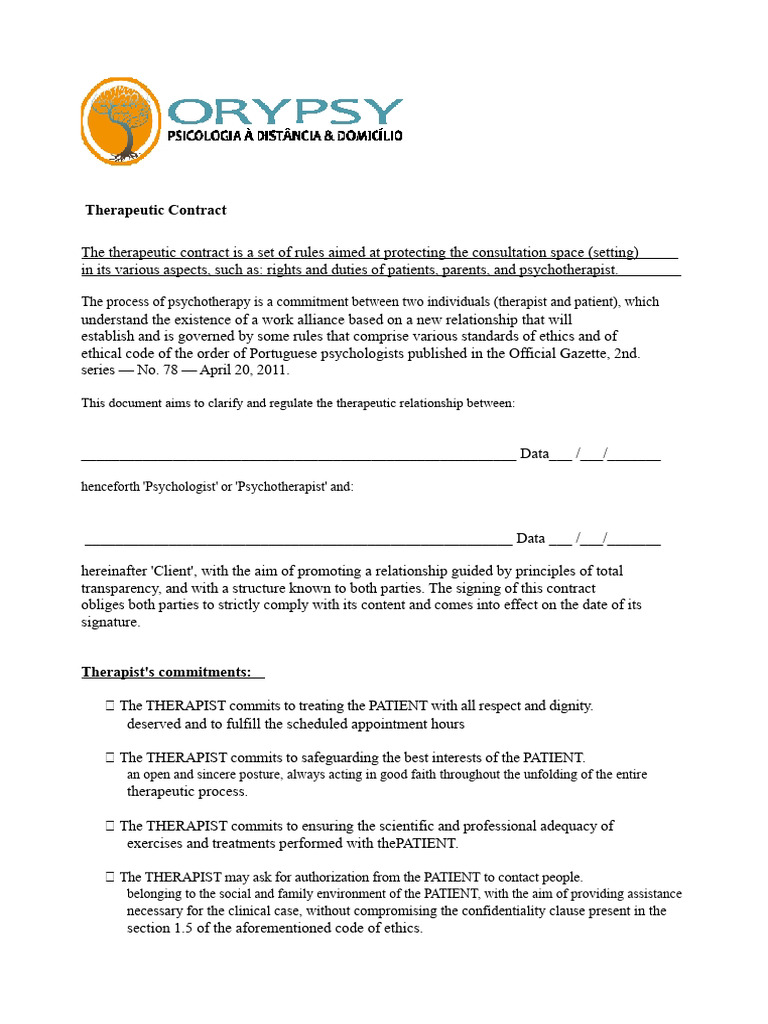 Psychological Contract | PDF | Psychotherapy | Therapy