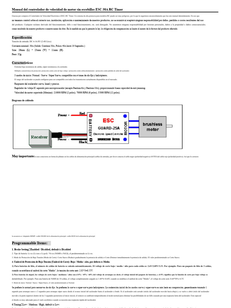 Manual ESC 30A para Motores Sin Escobillas | PDF | Poder (Física ...