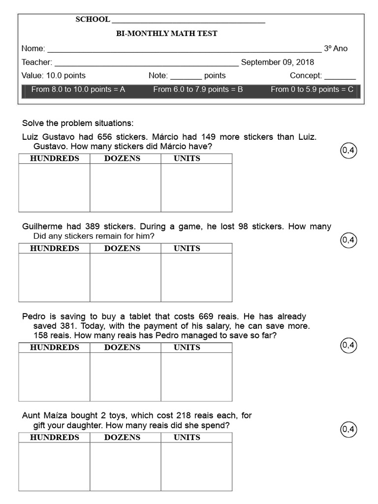 Mathematics Test Model 3rd Year | PDF | Mathematics