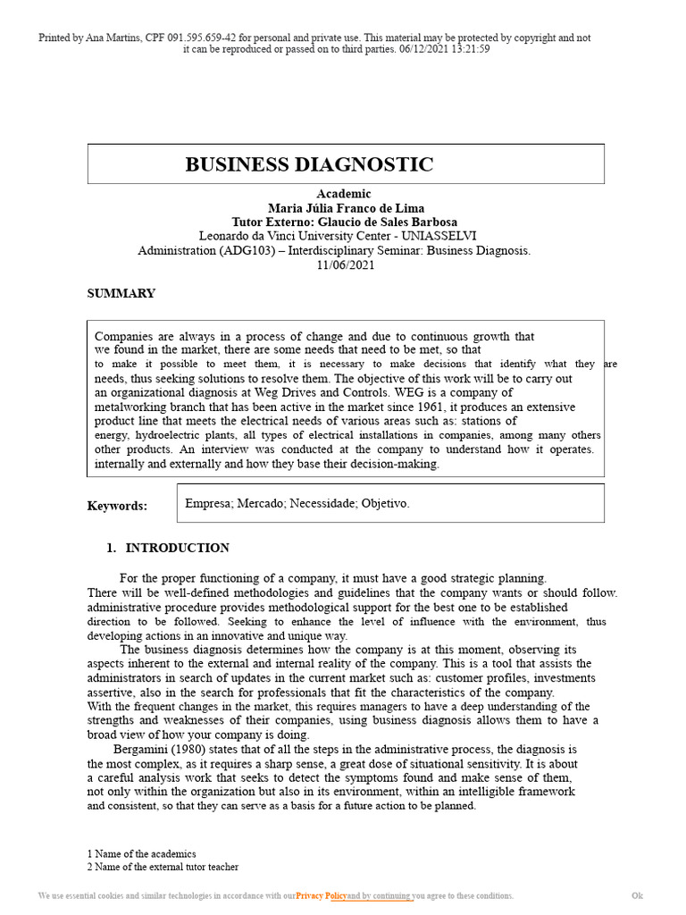 business diagnosis | PDF | Medical Diagnosis
