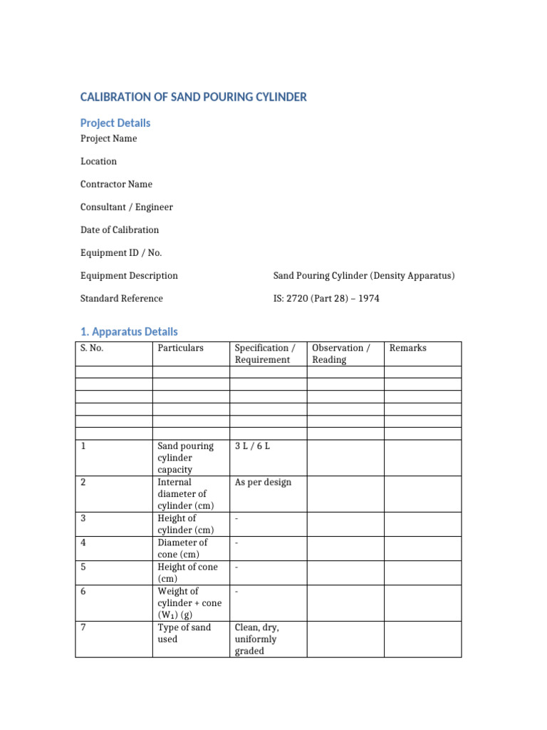 Calibration of Sand Pouring Cylinder | PDF | Volume | Density