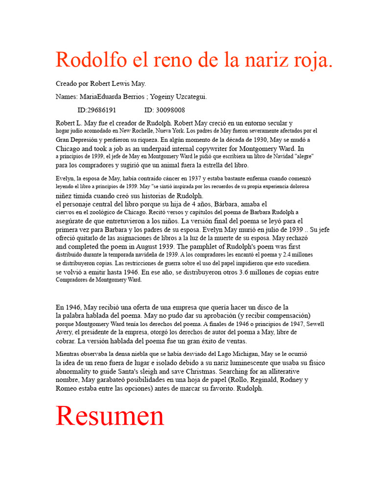La historia de Rudolph, el reno héroe | PDF | Papá Noel