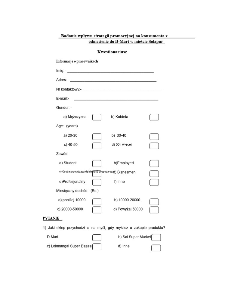 Kwestionariusz | PDF