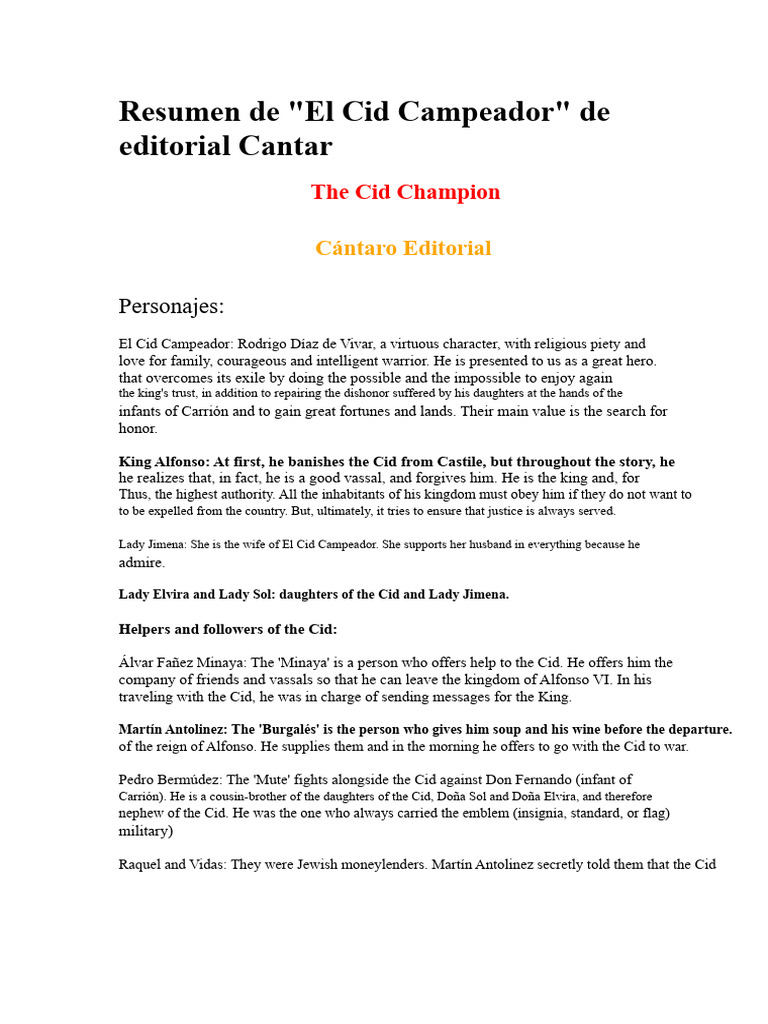 Resumen de "El Cid Campeador" | PDF