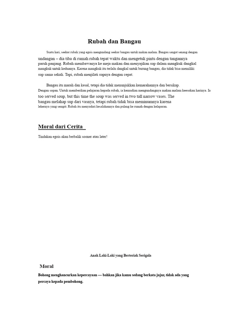 Pelajaran dari Rubah dan Bangau serta Serigala | PDF