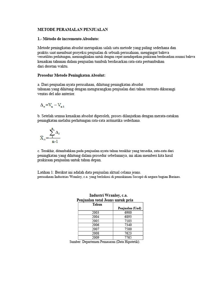 Metode Peramalan Penjualan PDF | PDF