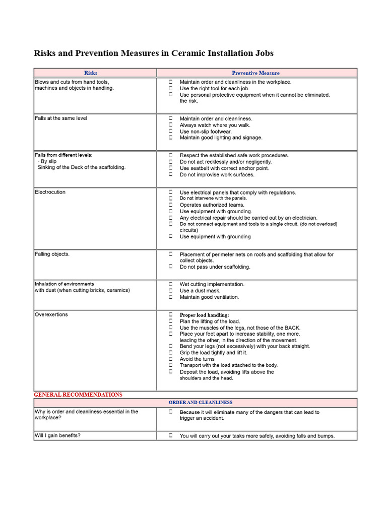 Risks and Prevention Measures in Ceramic Installation Works | PDF ...
