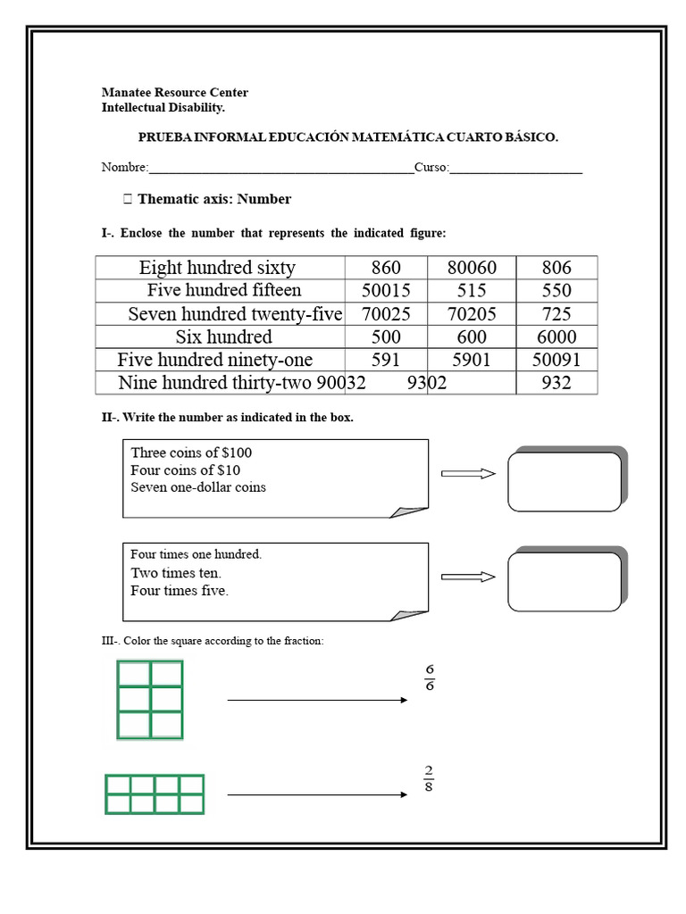 Mathematics Test Fourth Grade | PDF | Numbers | Arithmetic