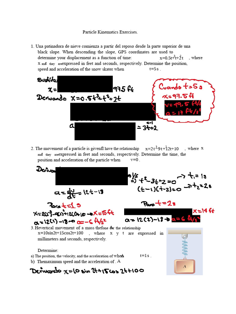 Particle Kinematics Exercises Pdf Acceleration Velocity