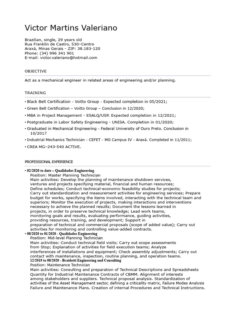 Mechanical Engineer Resume of Victor Valeriano | PDF | Business