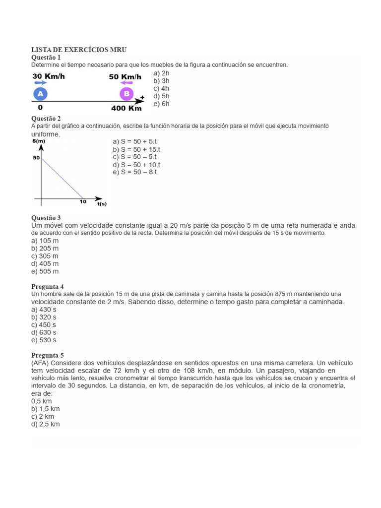 Lista de Ejercicios Mru PDF | PDF | Velocidad | Ingeniería mecánica