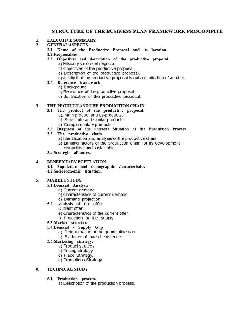 Structure of The Business Plan Framework Procompite | PDF | Investing ...