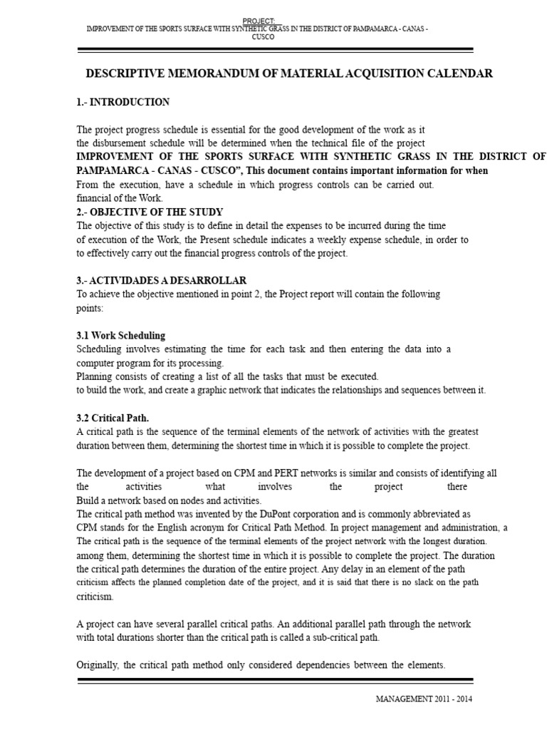 Descriptive Report of The Materials Acquisition Calendar | PDF ...