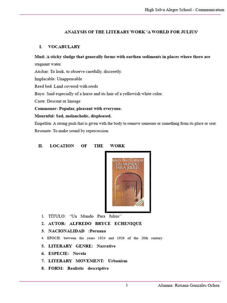 Analysis of The Literary Work - A World For Julius | PDF