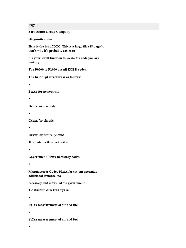 Ford Diagnostic Trouble Codes List | PDF | Throttle | Fuel Injection