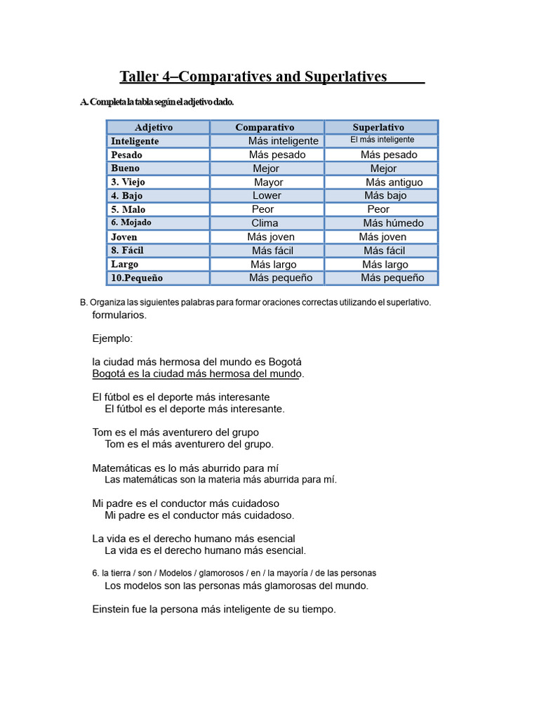 Comparativos y Superlativos en Español | PDF | Adjetivo