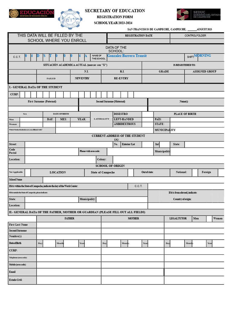 Registration Form 2023 2024 1 | PDF