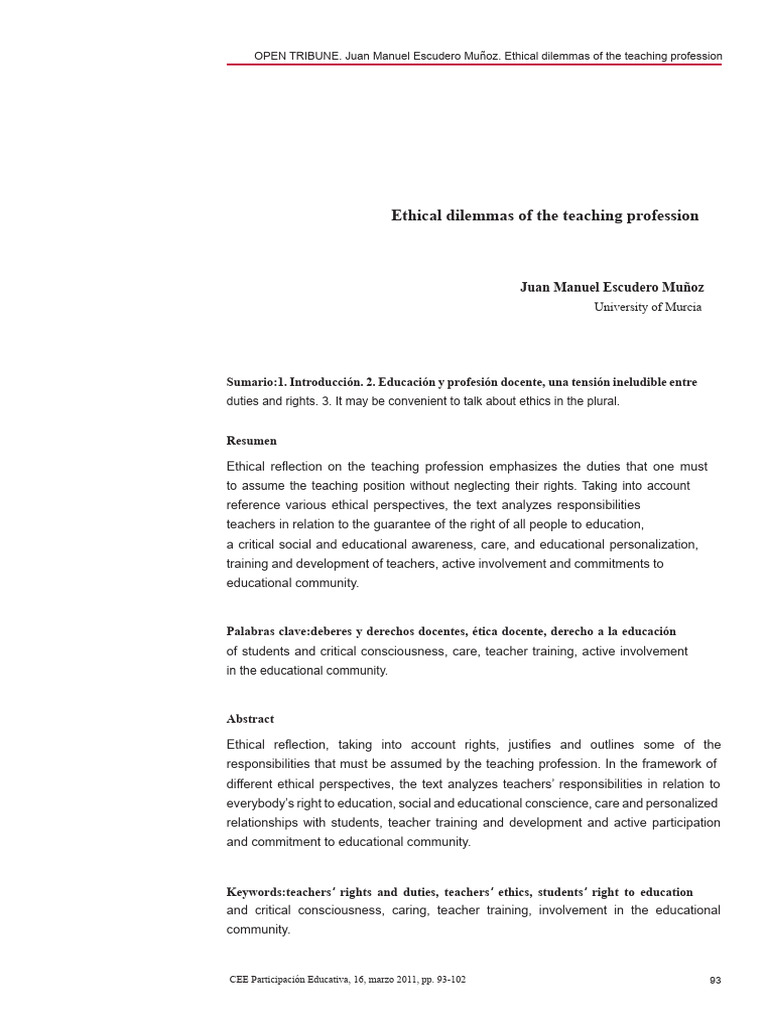 Ethical Dilemmas of The Teaching Profession | PDF | Teachers | Reason
