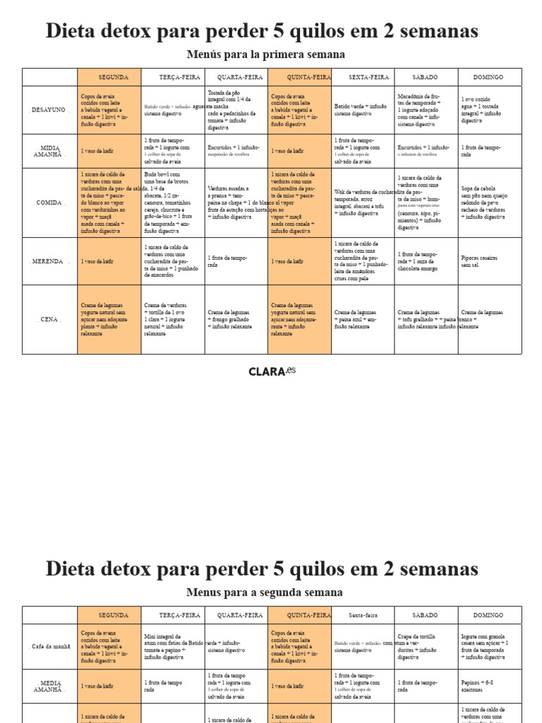 Dieta Detox - 5 Quilos em 2 Semanas | PDF | Caldo | Creme (gastronomia)