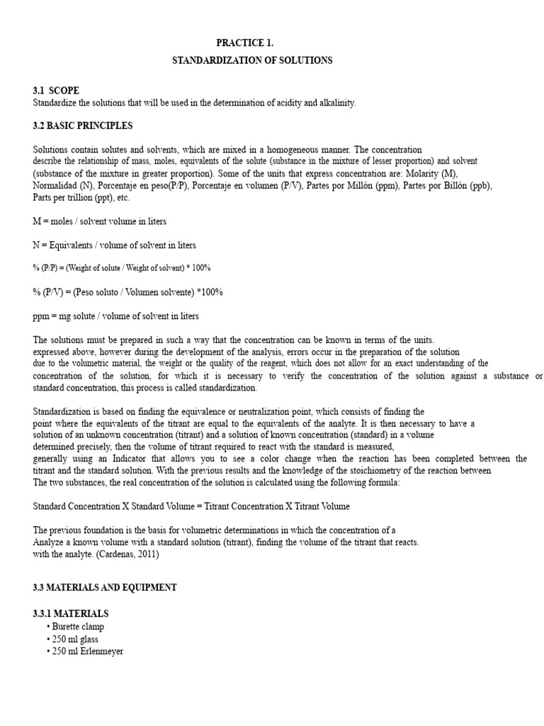 Standardization of Acid-Base Solutions | PDF | Titration | Chemistry